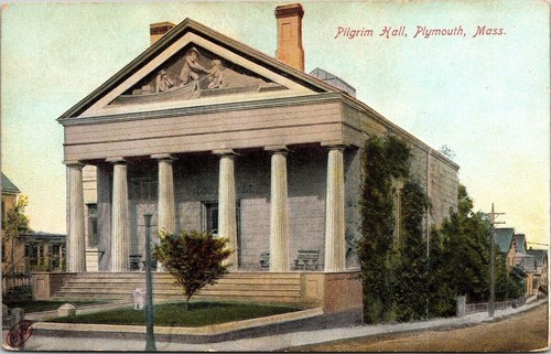 Scenic Pilgrim Hall Plymouth Massachusetts MA Pillars Design Postcard ...