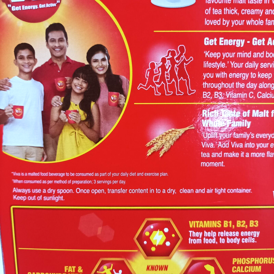 Viva Milk Powder Energy Food Drink Pack 14oz (400g) Malt Tea Ceylon ...