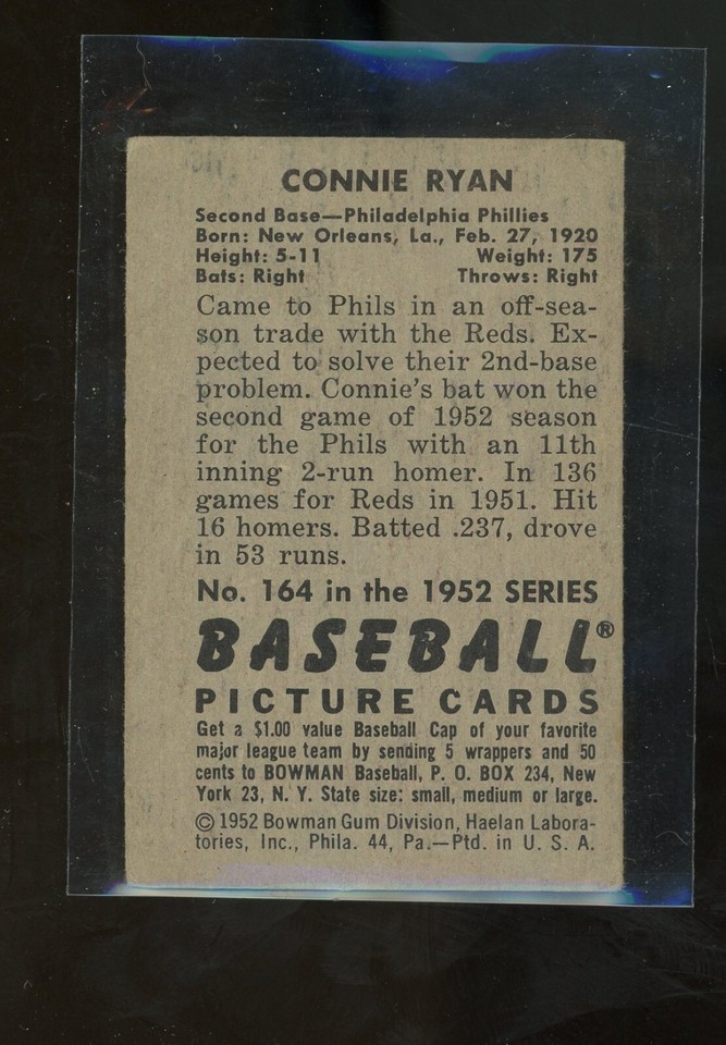 1952 Bowman #164 Connie Ryan Baseball card AB-9851 | eBay