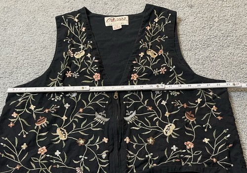 Vtg Agapo Embroidered Floral Vest Woman’s 2X Black Full Zip Cottage ...