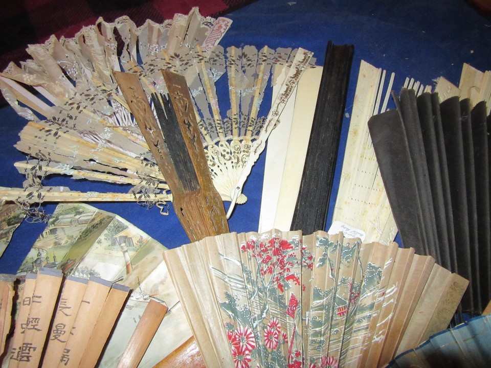 #1-LOT of 54 FOR PARTS ONLY-Antique Hand Fans,European,1800s,Jenny ...