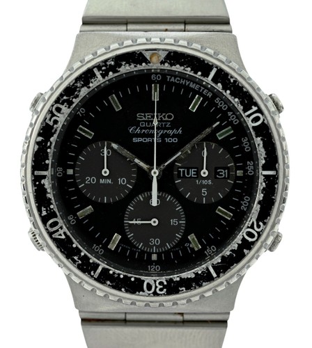 Seiko 40mm Vintage Chronograph Diver Black dial Watch 7A38-7070- (Needs ...