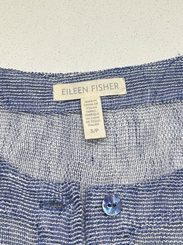 Eileen Fisher Linen Nylon Loose Weave Tunic Button Up Long Sleeve Sheer ...