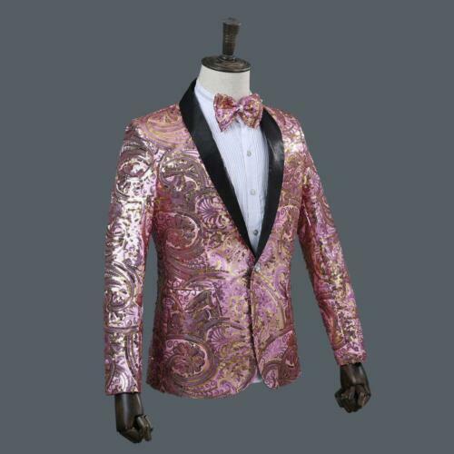 Hot Mens Bling Suit Blazer Bar Coat Gold Pink Sequins Casual Dress ...