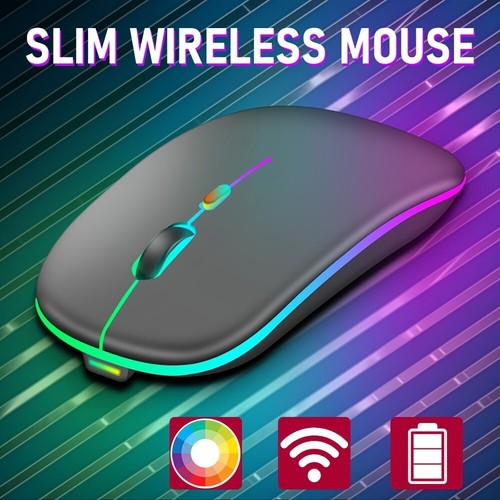 Slim Silent Rechargeable Wireless Mouse RGB LED USB Mice MacBook Laptop ...