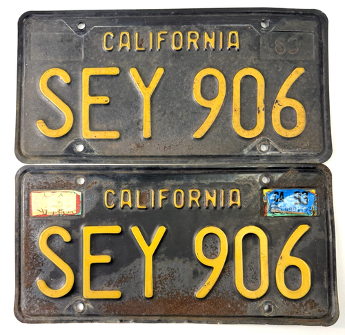 Set of 1963 Black California License Plates Passenger Car DMV Clear | eBay