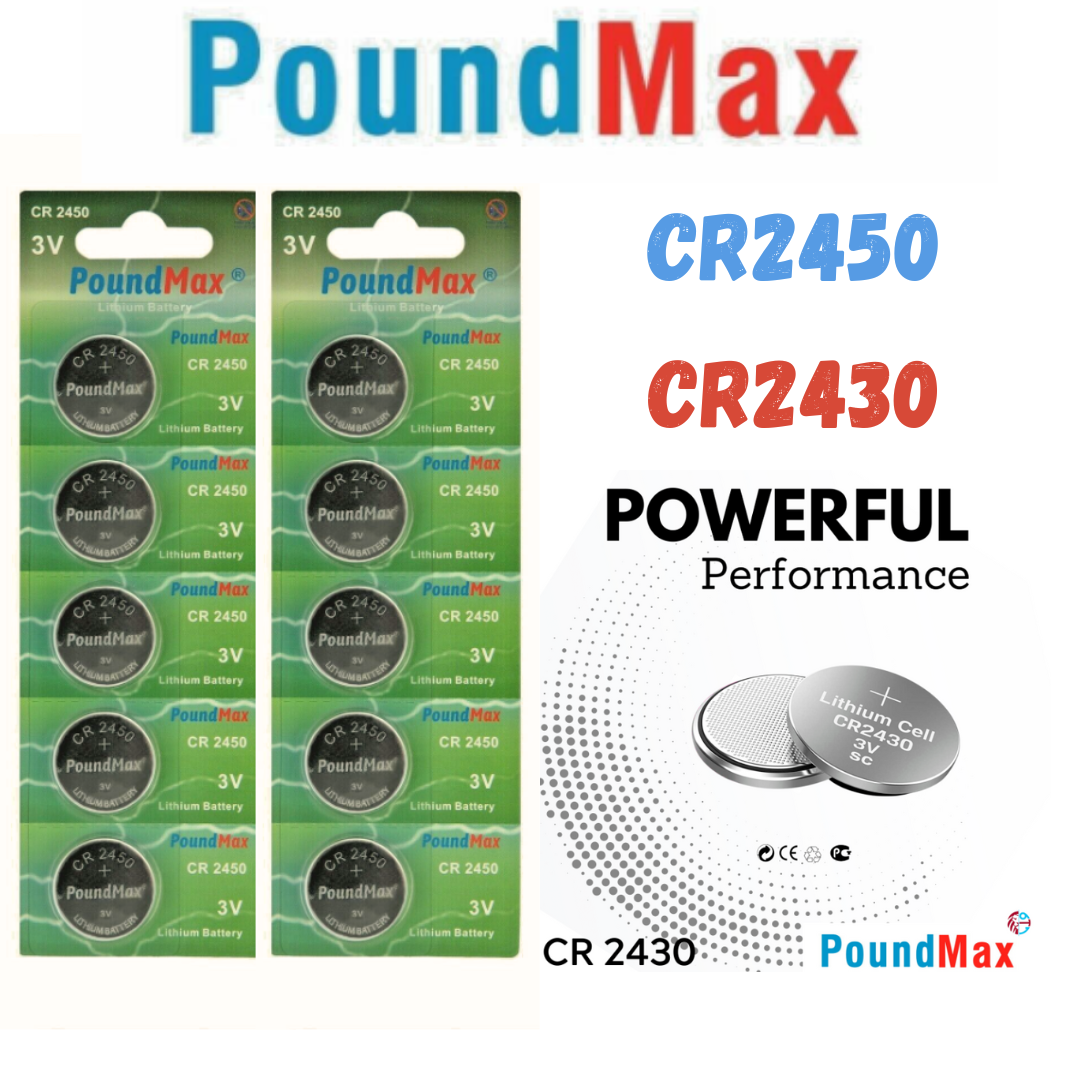 PoundMax CR2450 CR2430 Battery 3V Lithium Coin Cell Batteries Long ...