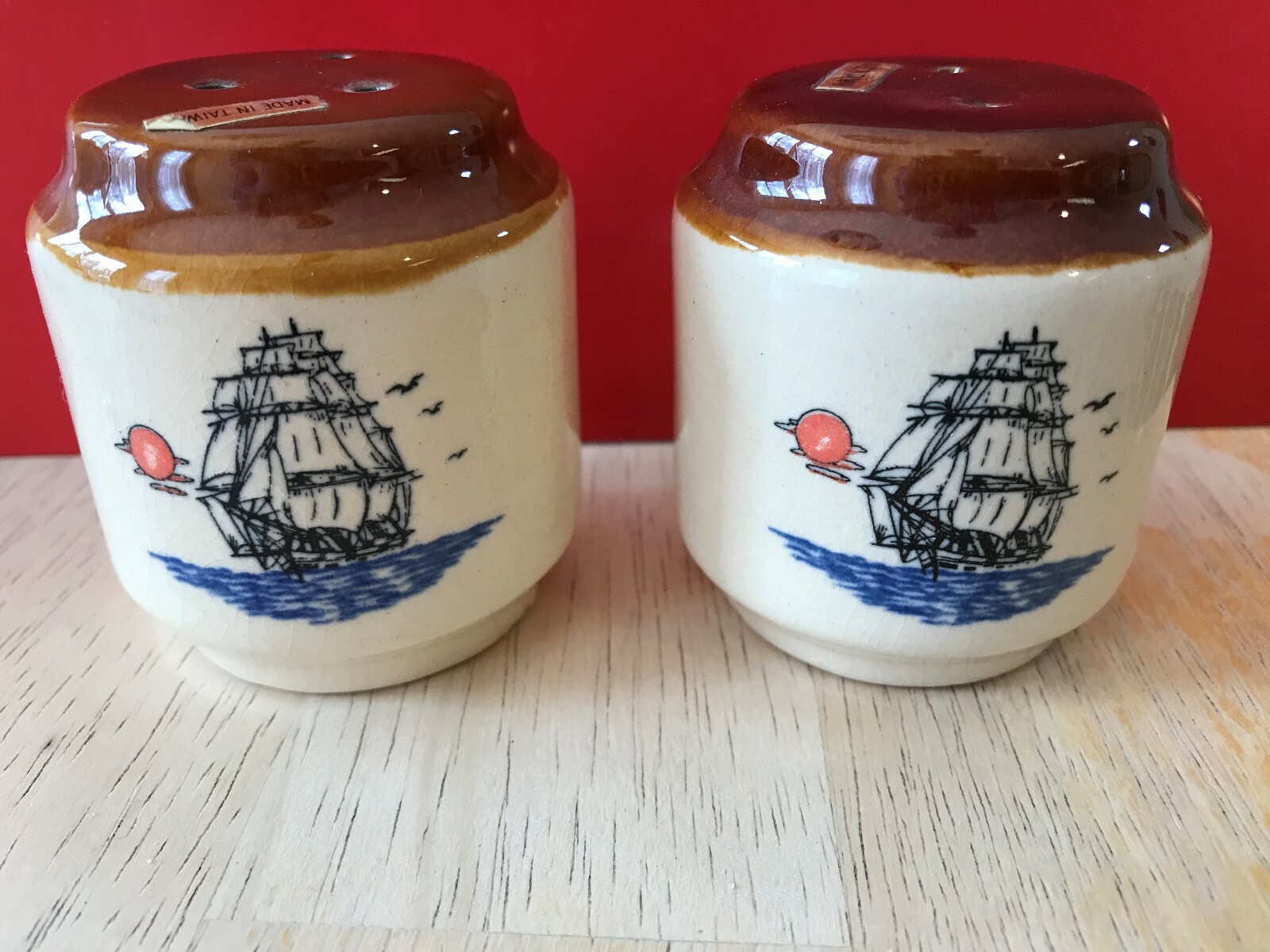 VINTAGE SALT & PEPPER SHAKERS Tall Ship Sailboat Souvenir of Bangor ...