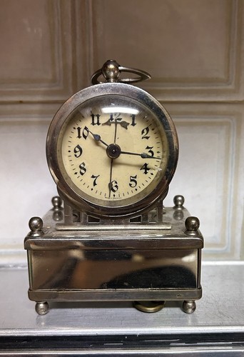 Antique German Portable Carriage ? Music Box Alarm Clock Mantle Desk | eBay