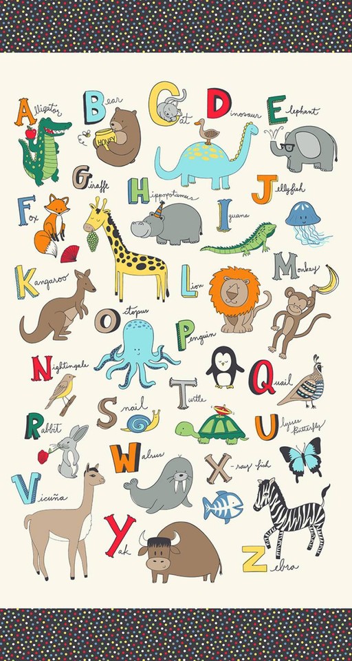 23" Fabric Panel | Windham A to Zoo Animal Alphabet Scene | eBay