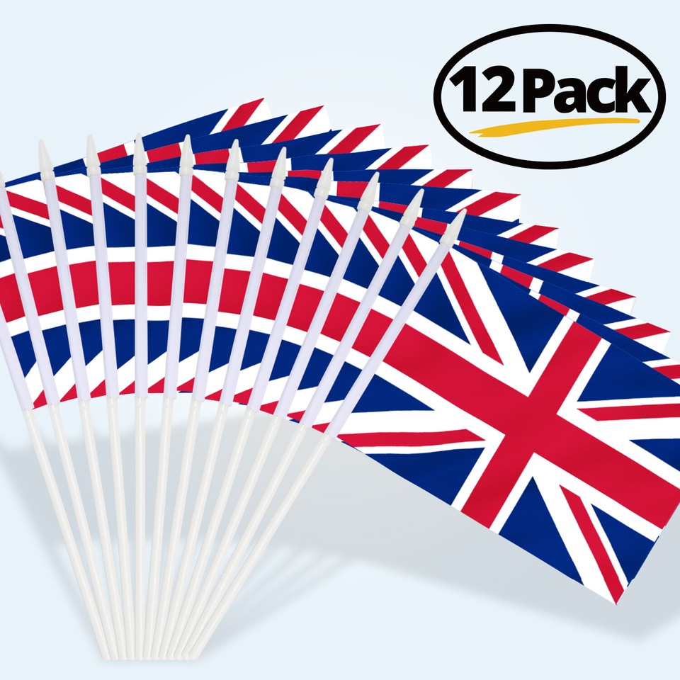 Anley 12 Pack British Union Jack UK Mini Handheld Flag - Great Britain ...
