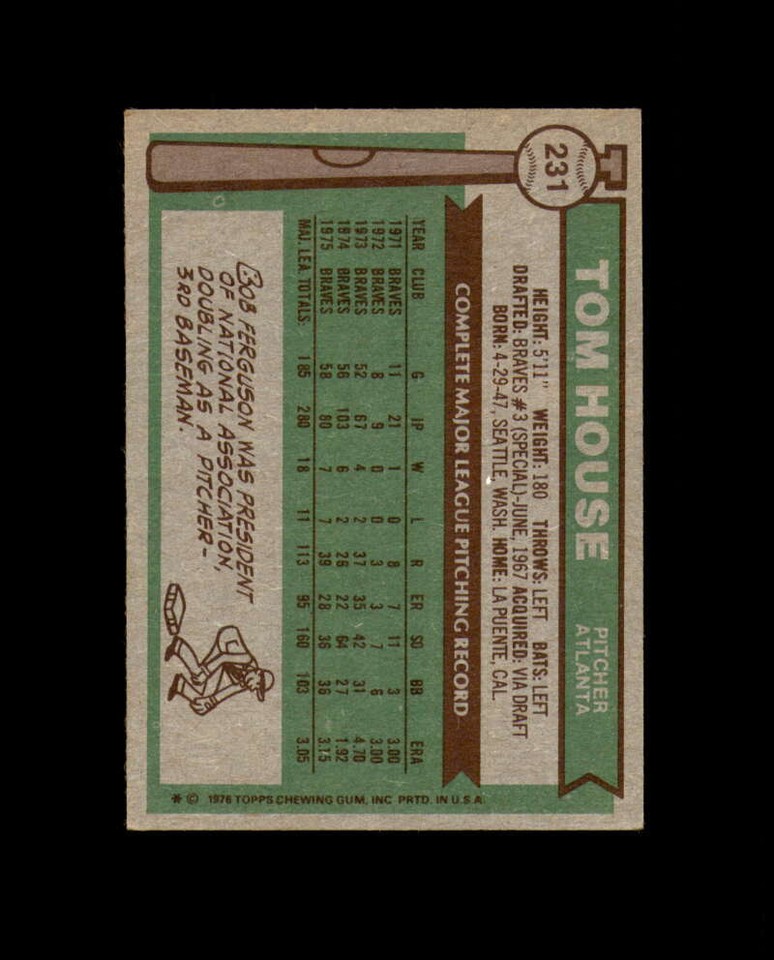 Tom House Hand Signed 1976 Topps Atlanta Braves Autograph | eBay