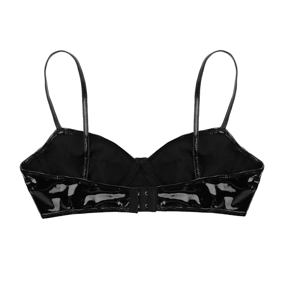 US Women Bra Patent Leather Crop Tops Sleeveless Bralette Rave Lingerie ...