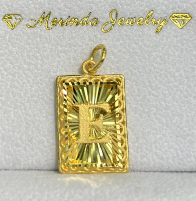 24K Solid Yellow Gold Initial E Unisex Rectangle Charm/ Pendant, 7.59 ...