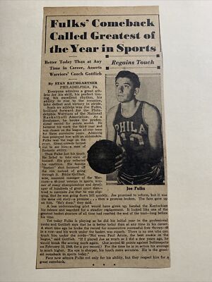 Joe Fulks Philadelphia Warriors Comeback 1951 Sporting News Basketball ...