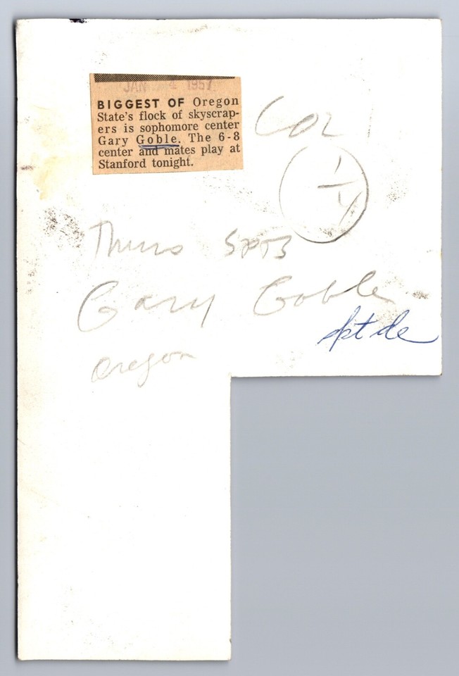 1957 GARY GOBLE OREGON STATE OSC BEAVERS BASKETBALL STANFORD Press ...