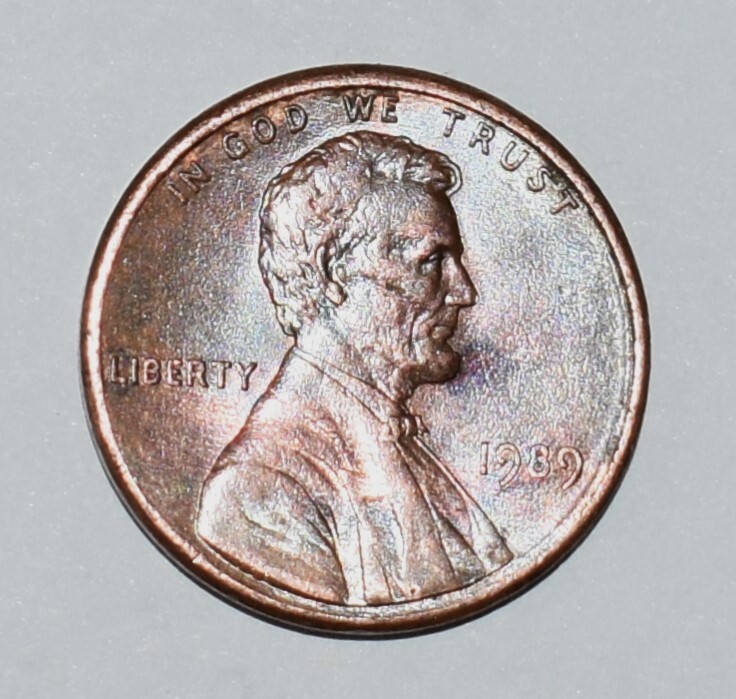 1989 Lincoln Penny NO Mint Mark Strike Through Wounded Multi Error Red ...