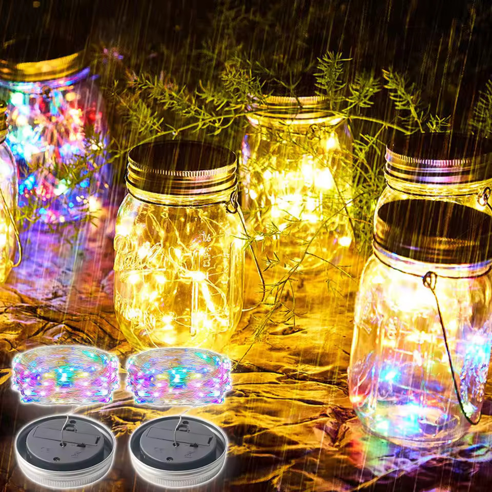 Solar Mason Jar Lid Insert 20 LED Fairy Firefly Jar Lid Lights Garden ...