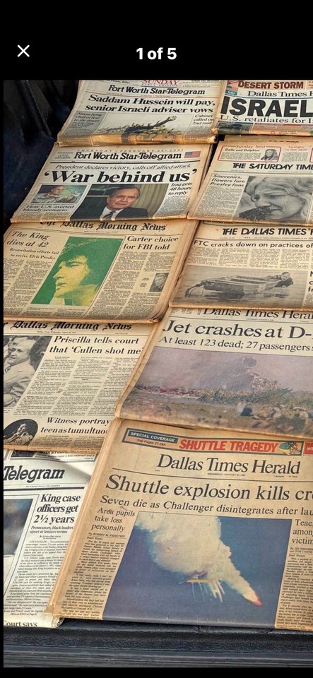 Historic Preserved Newspaper Lot-Elvis 1977,Challenger, Desert Storm ...