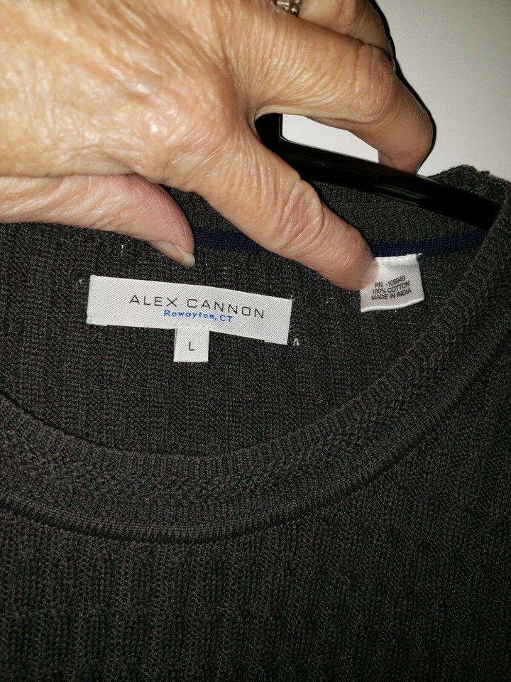 ALEX CANNON Men's SZ L GRAY L/S Knit Crew Neck Pullover SWEATER ...