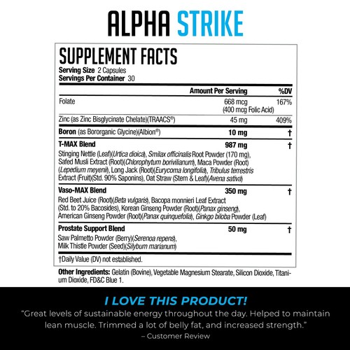 ALPHA STRIKE Testosterone Boosting Formula for Muscle-Strength-Libido ...