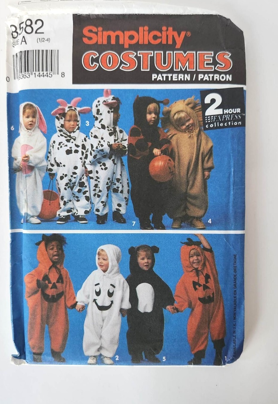 Simplicity 8582 KIDS COSTUMES Cow Pumpkin Ghost Lion Pattern size 1/2-4 ...