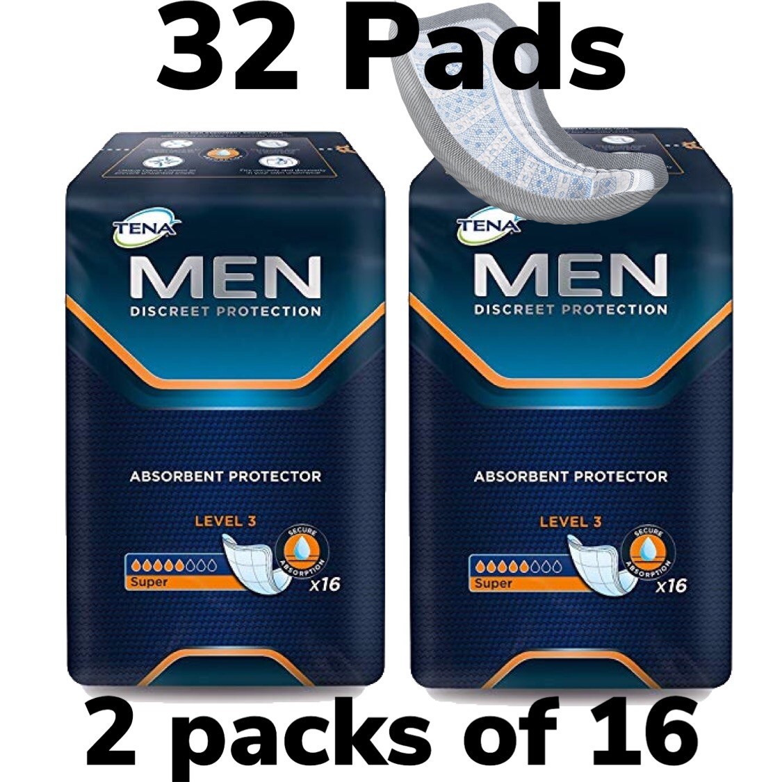 TENA Men Level 3 Absorbent Protector 2 Packs of 16 32 Guards Man ...