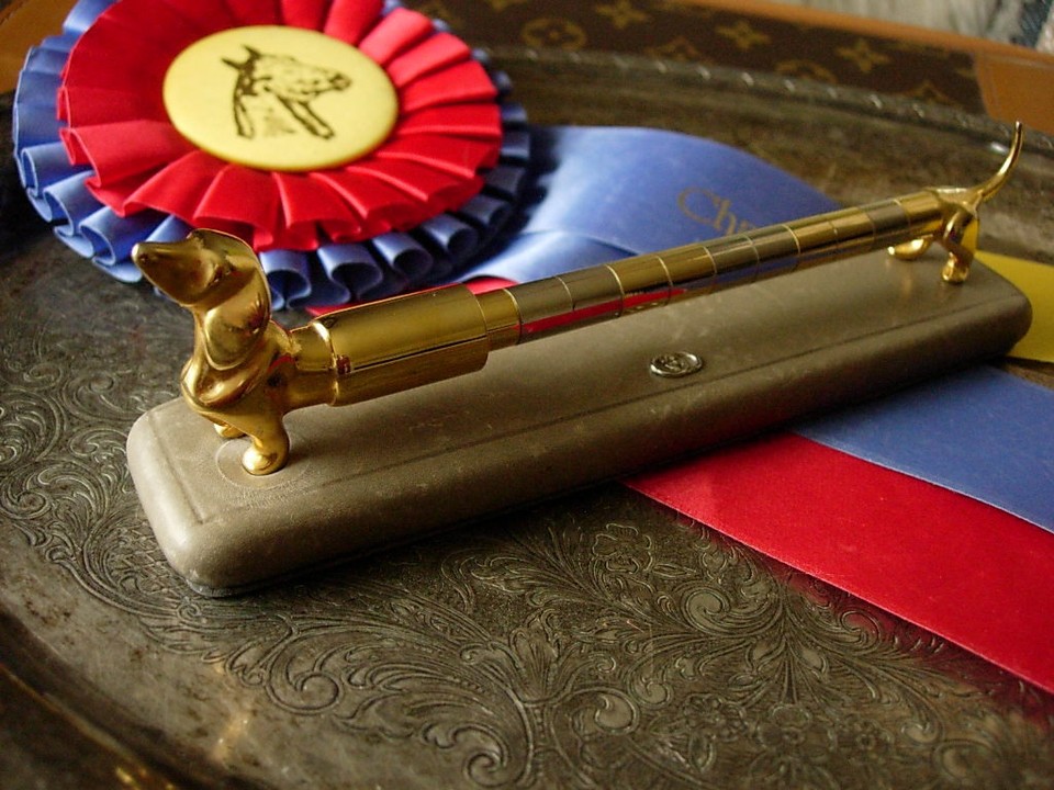 Ultra RARE Vintage GUCCI Gold/Silver DOG PEN and Holder Desk Accessory ...