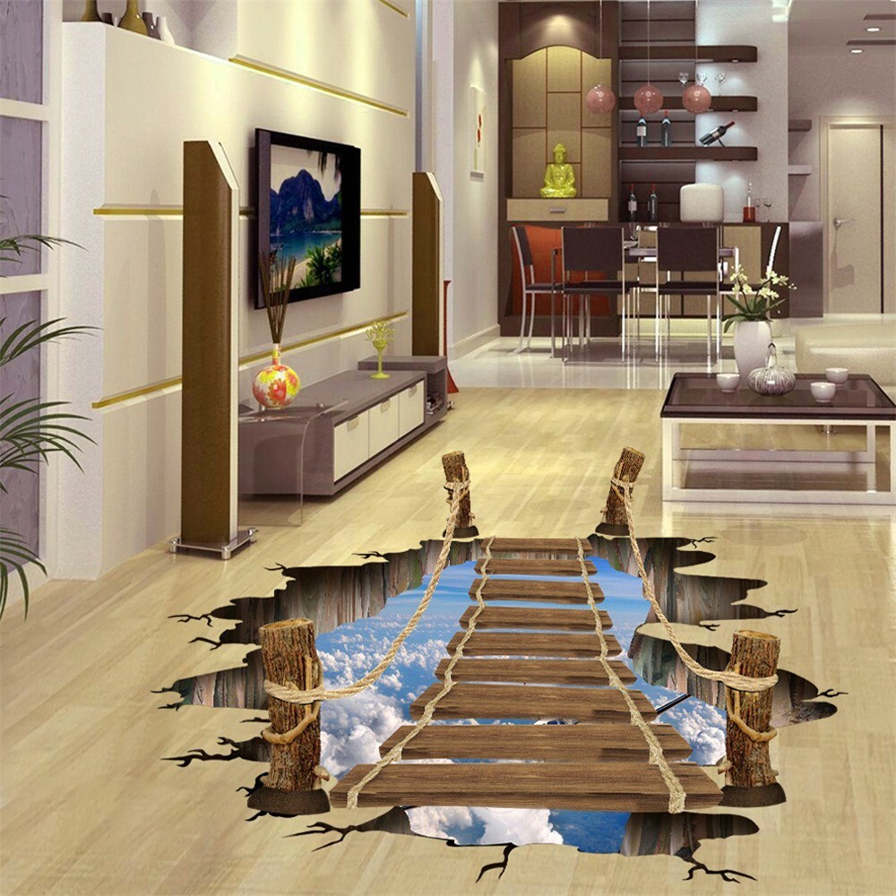 3D PVC Wood Bridge Floor Sticker Wall Sticker Decal Non-slip Home ...