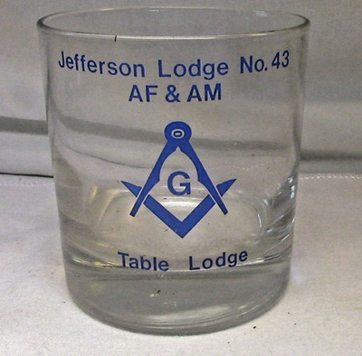 Jefferson Lodge NO 43 AF & AM Table Lodge Masonic Wide Mouth Shot Glass ...