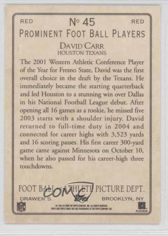 2005 Topps Turkey Red Turkey Red David Carr #45 | eBay