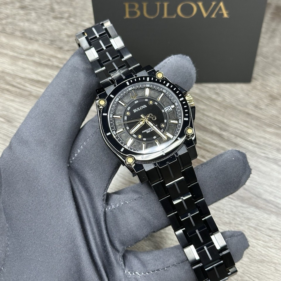 NEW 262KHz Bulova Icon Precisionist Black Steel Men's Watch 40mm 97B216 ...