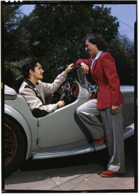John Derek Patti Behrs Vintage Convertible Sports Car Vivid Color ...