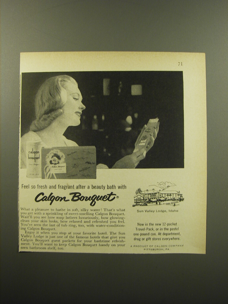 1959 Calgon Bouquet Ad - Feel so fresh and fragrant after a beauty bath ...