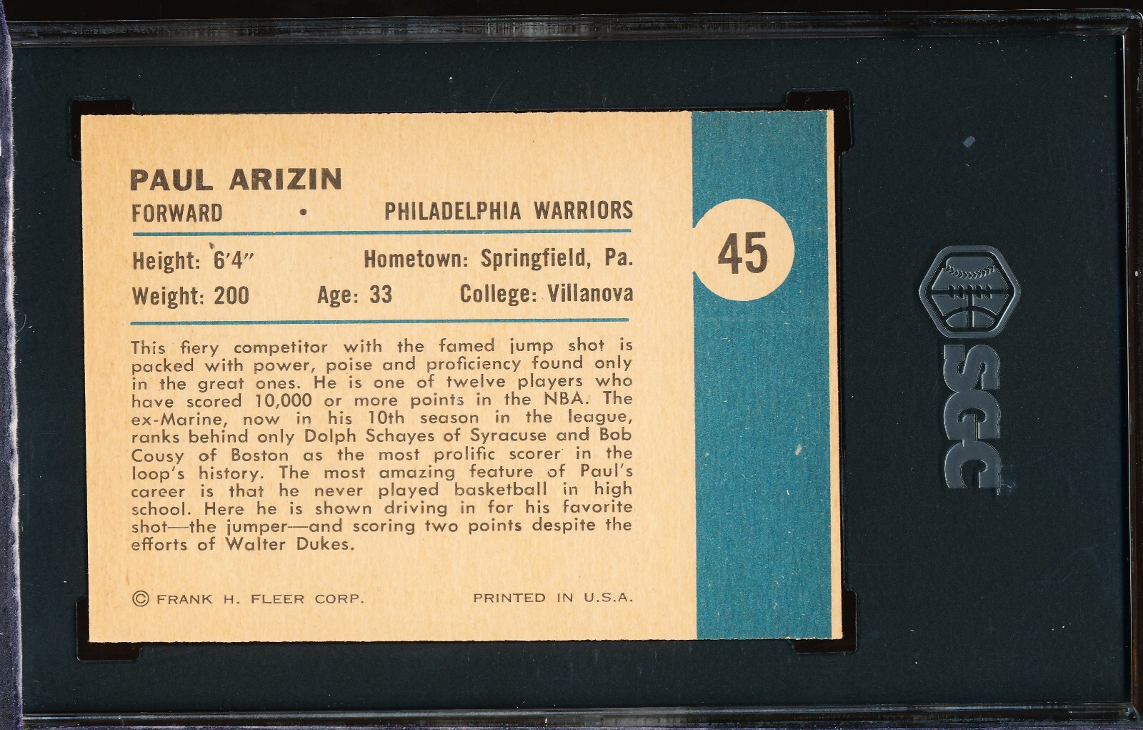 1961 FLEER # 45 PAUL ARIZIN (SGC 8.5 NM-MT+)) STUNNING,DEAD CENTERED ...