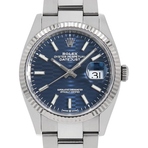 ROLEX DATEJUST 36 126234 Blue Fluted motif bar 3 rows oyster bracelet ...