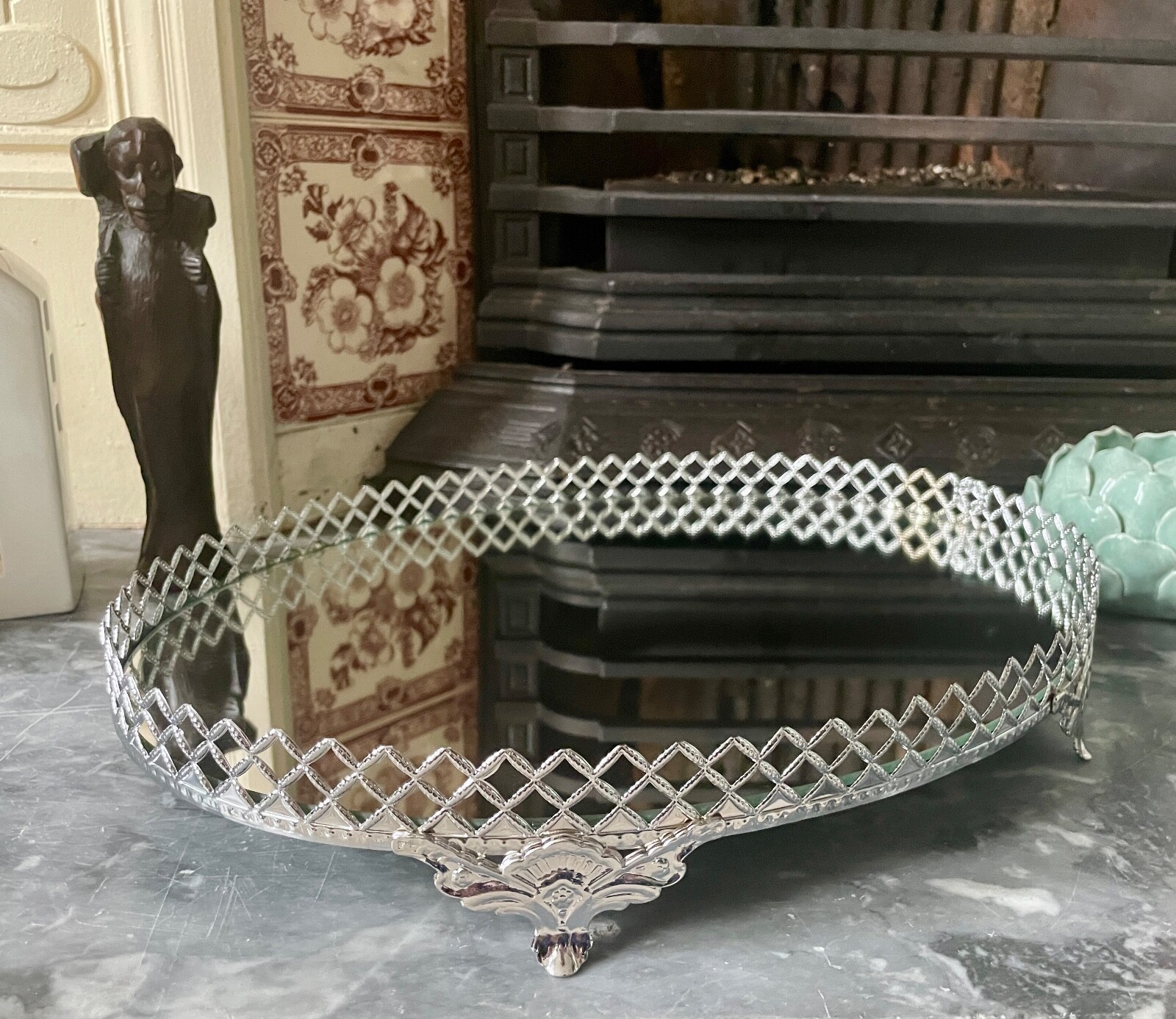 Silver Colour Mirrored Oval Tray, Medium Cocktail Drink Serving,Table ...