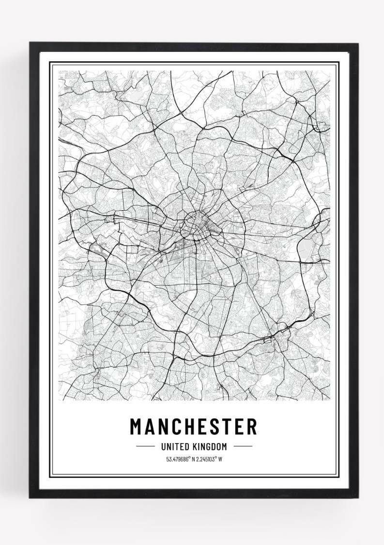 Manchester City Map Print Poster Picture Cityscape A4 Unframed ...