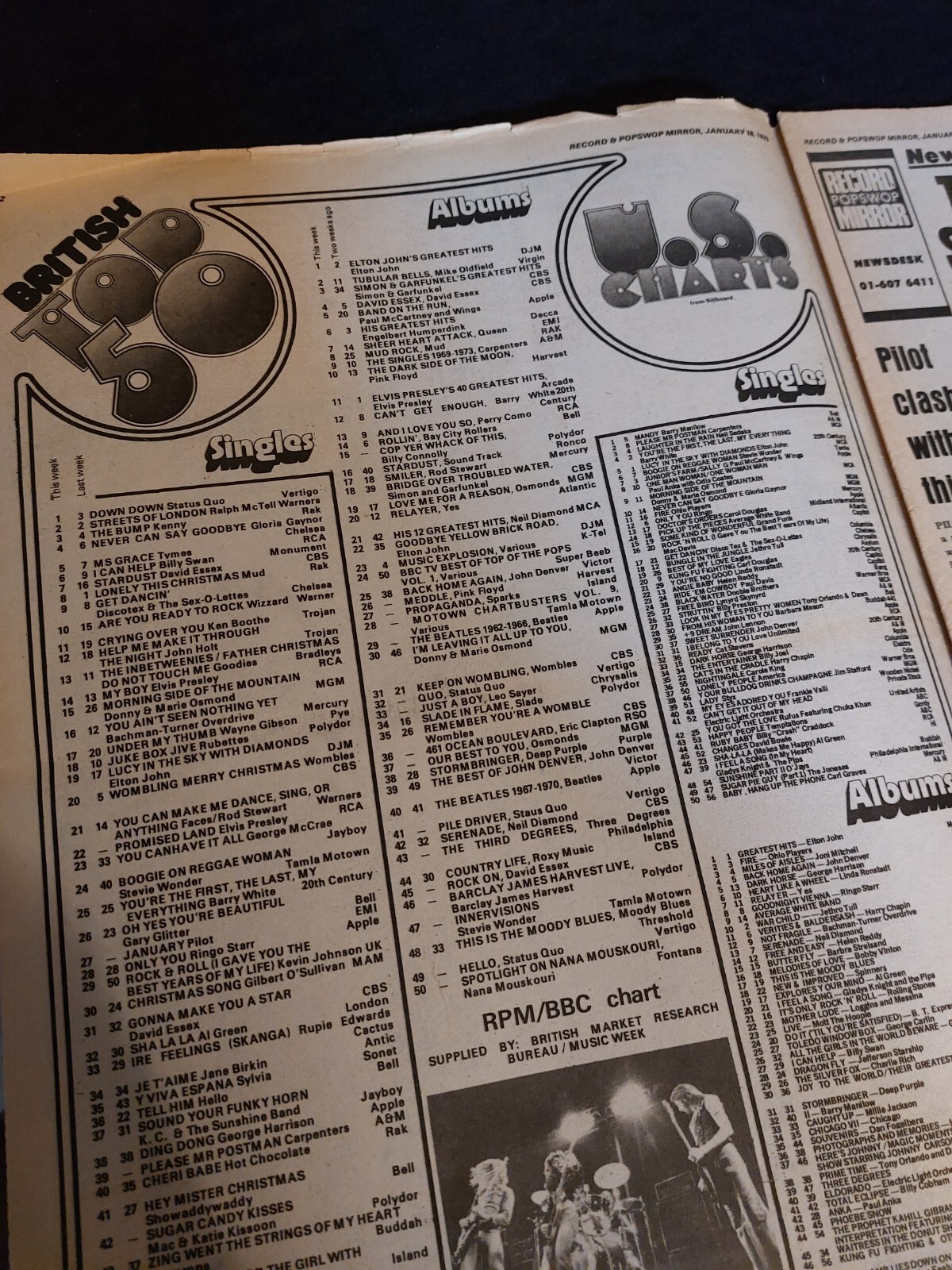 RECORD MIRROR Magazine 18 JANUARY 1975 Kenny Suzi Quatro 10cc Bay City ...