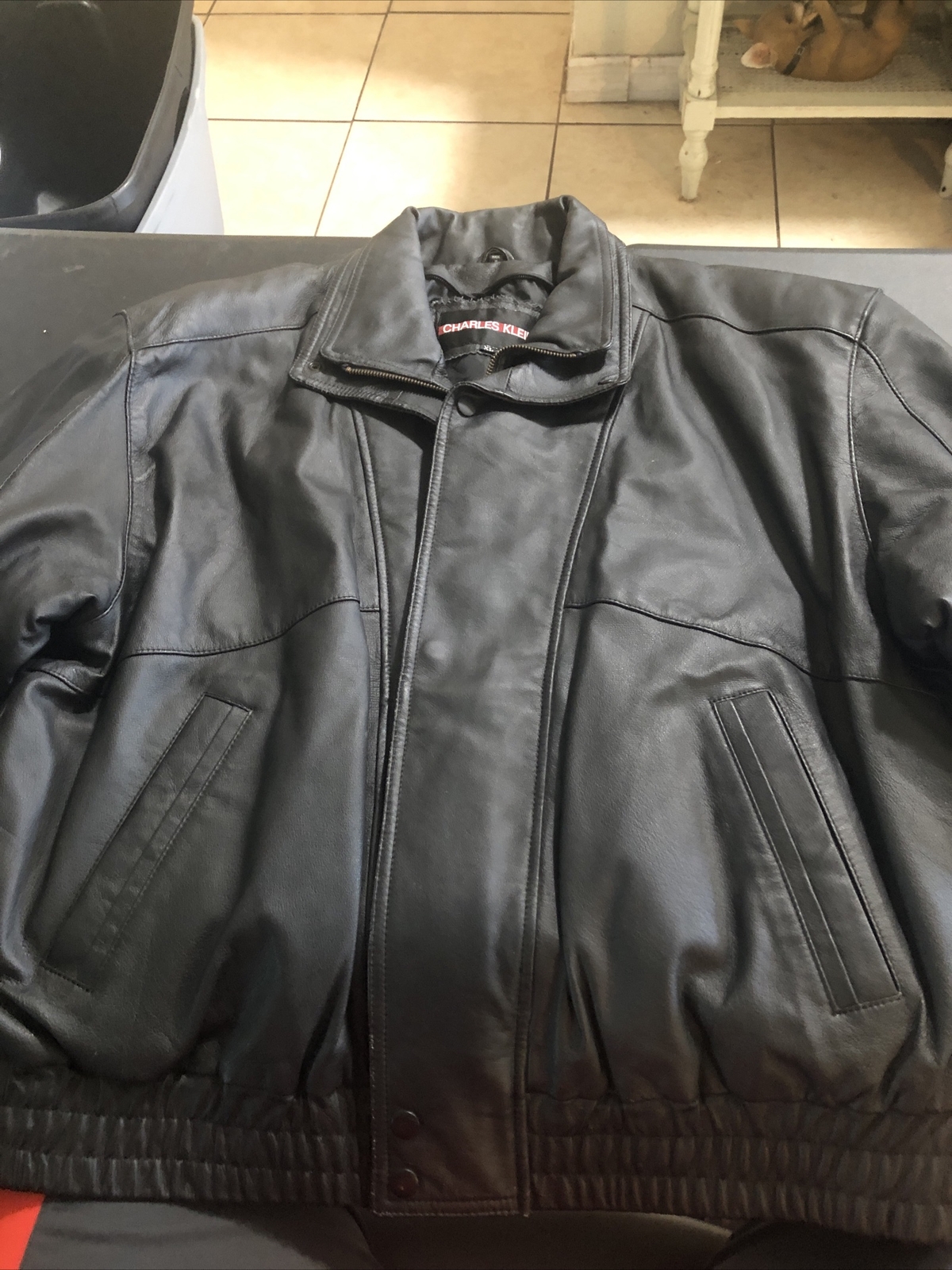Charles Klein Genuine Leather Jacket Solid Black Full… - Gem