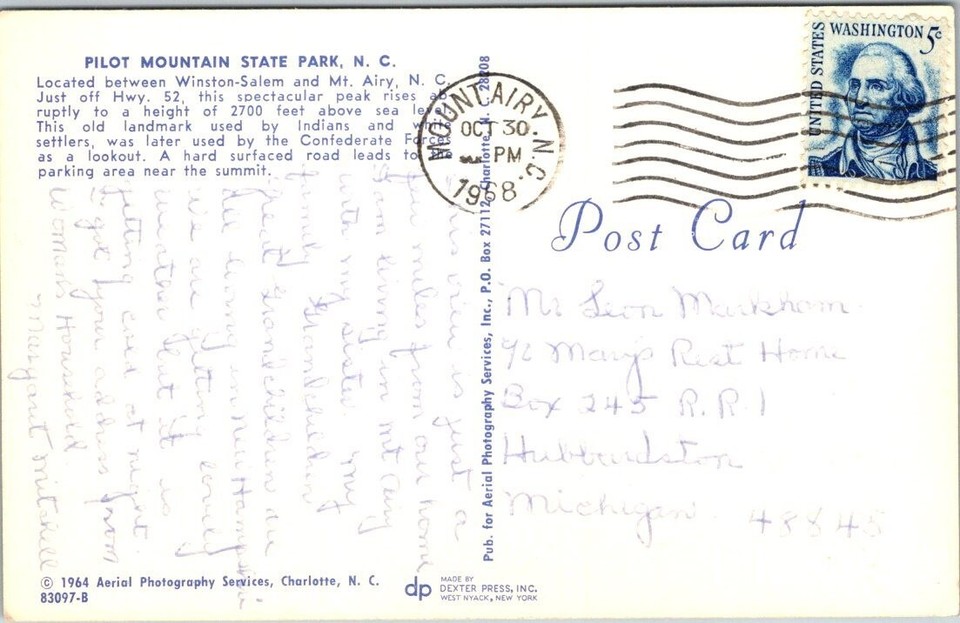 Pilot Mountain State Park North Carolina Vintage Chrome Postcard 1968 ...