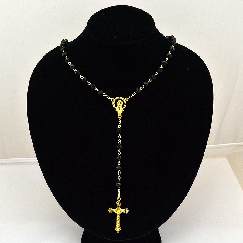 Gold Plated Rosary Beads Necklace Cross Jesus Crucifix Virgin Mary ...