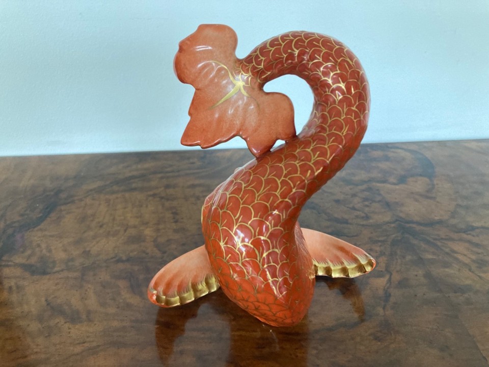 Herend Dolphin or Japanese Koi Fish - Red Rust and Gold - 15.8 cm tall ...
