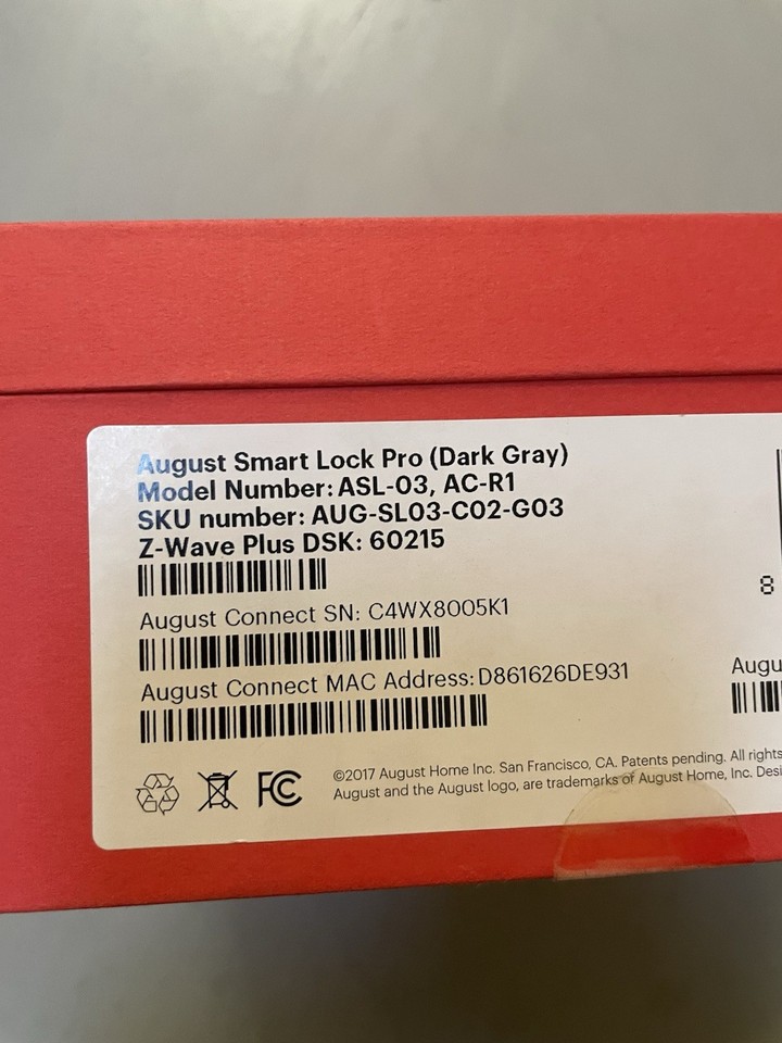 August Smart Lock Pro 3rd Gen Dark Grey+ Connect Wi-Fi Bridge ASL-03 Z ...