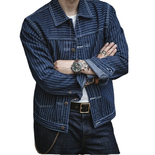 Railroad Denim Jacket Vintage Striped Men's Work Jean Chore Casual ...
