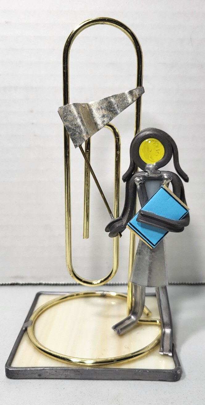 Vintage Stained Glass & Metal Girl & Paperclip Figurine Stand RARE | eBay