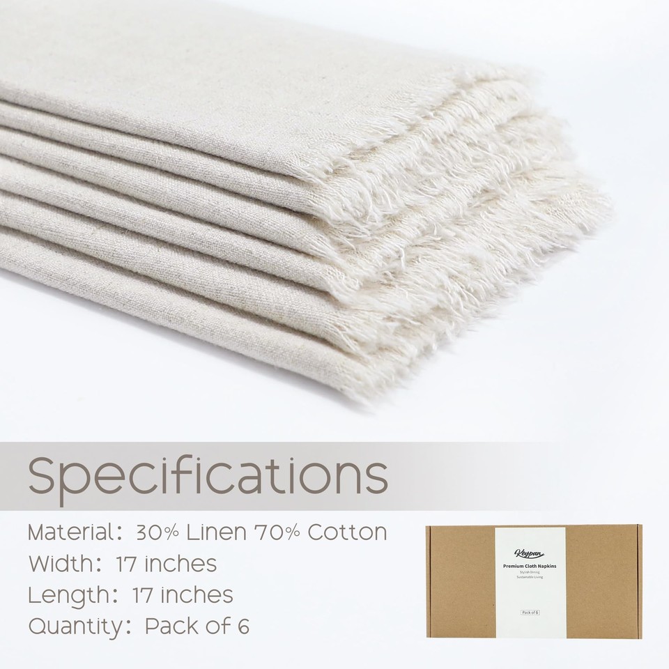 Beige Cloth Napkins Set of 6 Linen Cotton Table Rustic Fabric Napkin ...