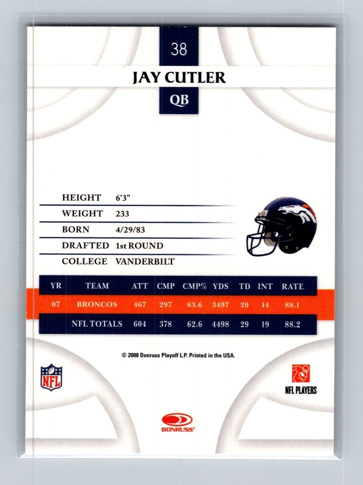 2008 Donruss Threads #38 Jay Cutler Denver Broncos Football Card | eBay