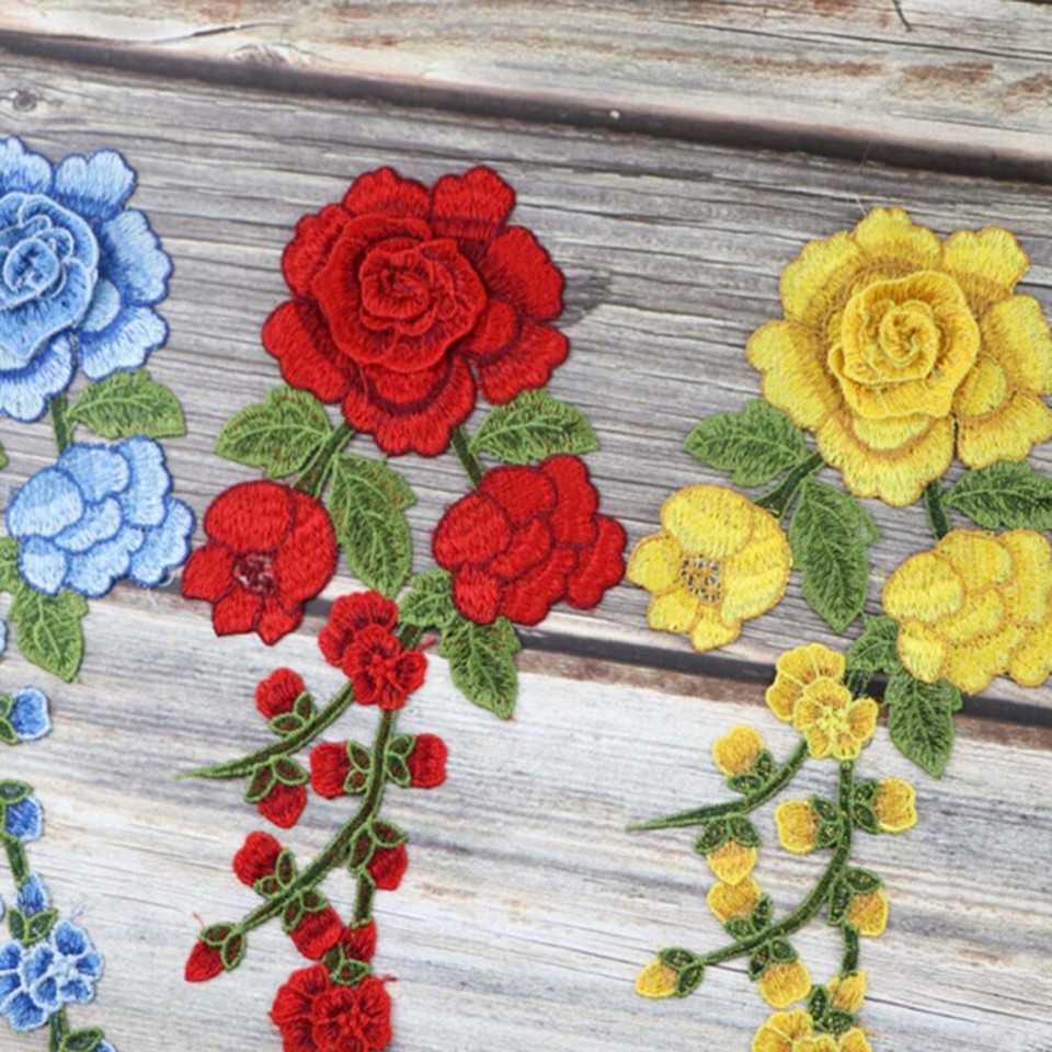 Rose Flower Patch Iron Sew On Embroidered Badge Clothes Embroidery ...