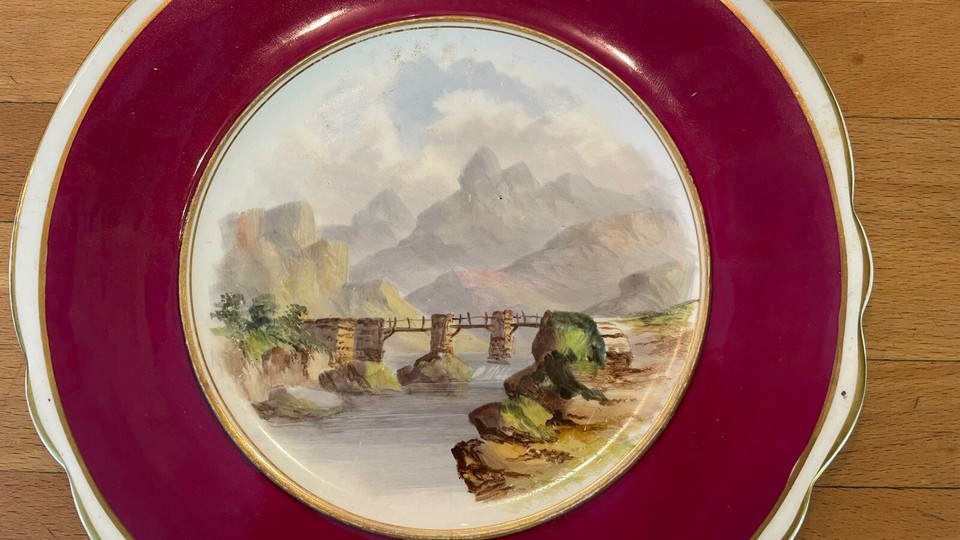 Antique English Hand Painted Set 10 Dessert & 3 Service Named Landscape ...